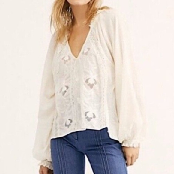 Free People | Tops | Free People Peasant Top Sivan Embroidered Blouse ...